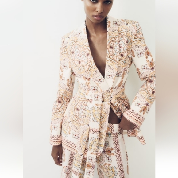 Zara | Jackets & Coats | Zara Printed Linen Blazer | Poshmark